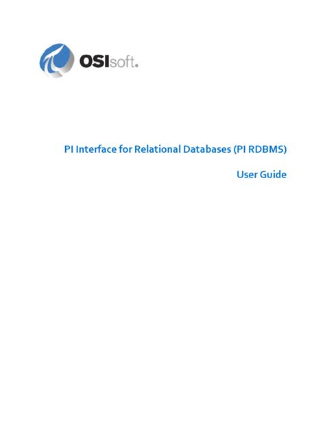 Pi Interface For Relational Databases Pi Rdbms Via Odbc 3214 User