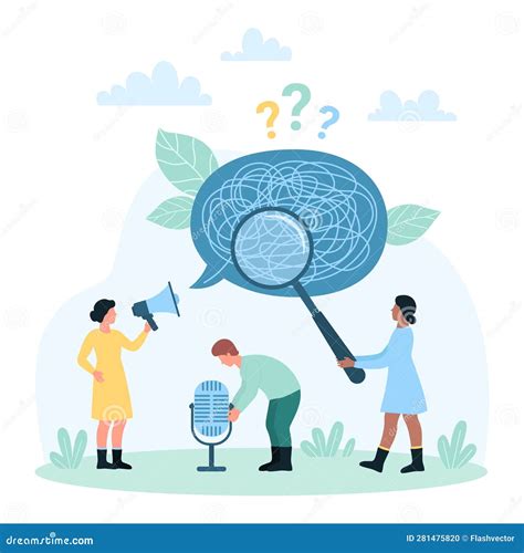 Bad Communication Tiny People Research Understand Chaos Of Confusion In Speech Bubble Stock