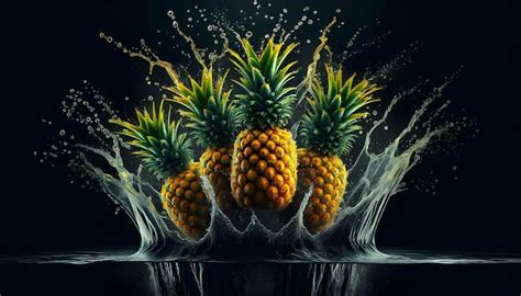 Premium Photo Fresh Pineapples With Dynamic Water Splash