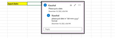 add comments in cell using excel vba