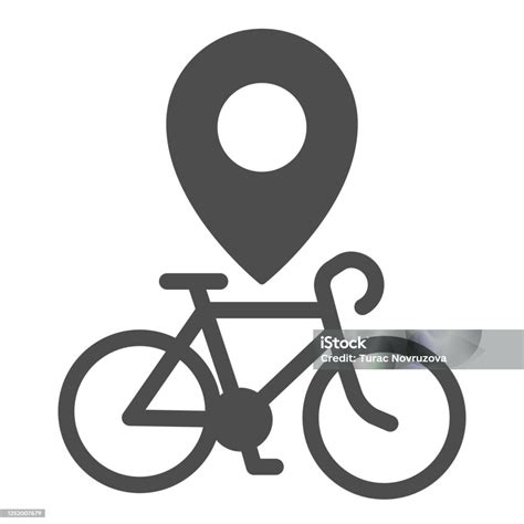 자전거 위치 솔리드 아이콘 자전거 컨셉 흰색 배경에 자전거 사인이있는 지도 포인터 모바일 컨셉 및 웹 디자인을위한 글리프 스타일의 자전거 대여 위치 핀 아이콘 벡터 그래픽