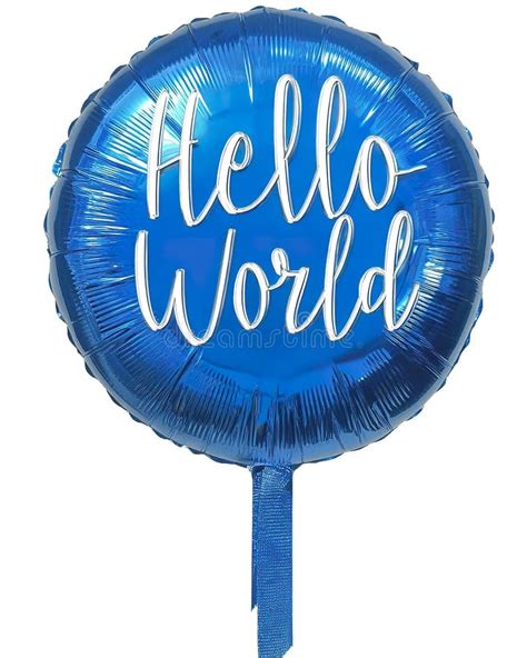 Foil Blue Balloon With Hello World Script On White Background With Ribbon Stock Illustration