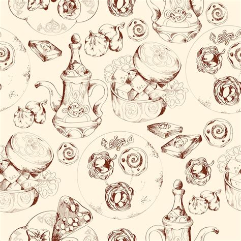 Premium Vector Oriental Sweets Seamless Pattern