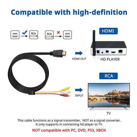HDMI A RCA Cable P AV Cord Converter With RCA Adapter