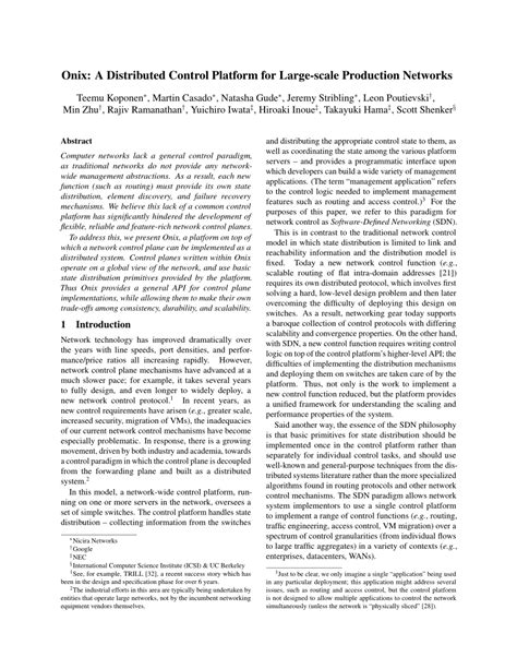 Pdf Onix A Distributed Control Platform For Large Scale Production