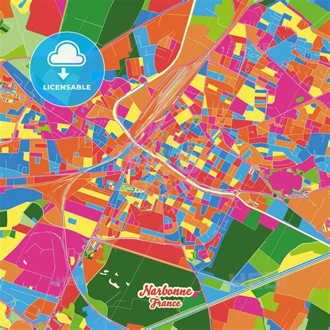 Narbonne Aude France Crazy Colorful Street Map Poster Template Hebstreits