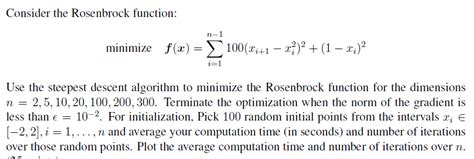 Consider The Rosenbrock Function N 1 Minimize Fx
