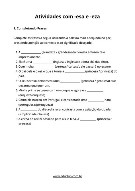 Atividades Com Esa E Eza Para 4 Ano Educlub