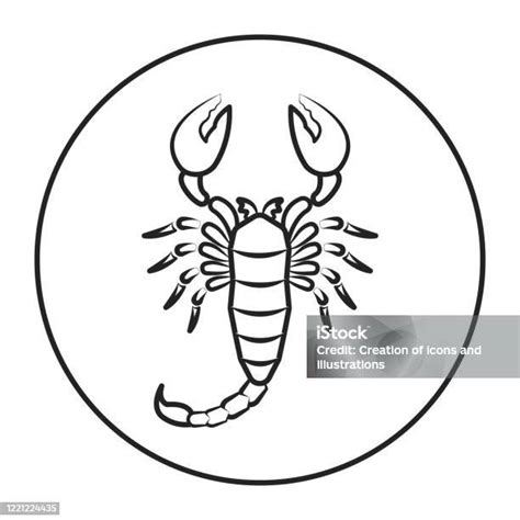 전갈 자리 검은 선 아이콘입니다 조디악 기호입니다 점성술과 별자리 예측과 인간의 성격 요소 물 통치자 명왕성 Ui Ux Gui