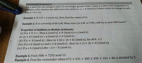 Congruence Modulo Let A And B Be Two Integers And N Be An Integer Greater