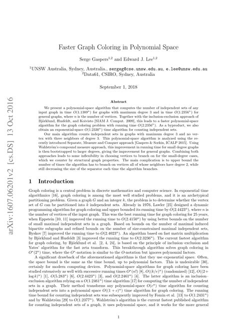 Pdf Faster Graph Coloring In Polynomial Space
