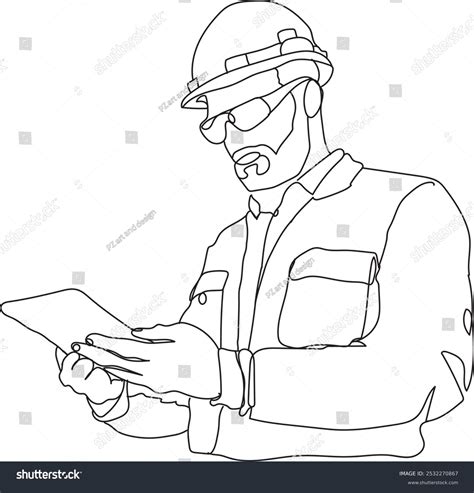 Continuous Line Drawing Construction Worker Line Stock Vector Royalty Free 2532270867