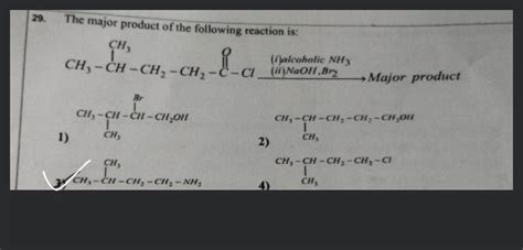 29. The major product of the following reaction is:CC(C)CCC(=O)Cl(i)alc..