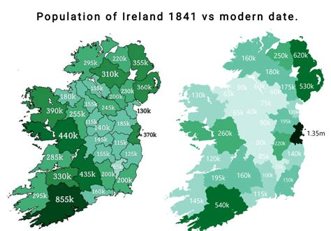 Population Distribution Of Ireland 1841 Vs Modern Date Rgeography