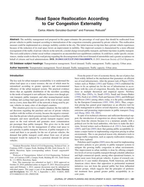 Pdf Road Space Reallocation According To Car Congestion Externality