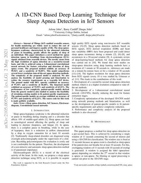A 1d Cnn Based Deep Learning Technique For Sleep Apnea Detection In Iot