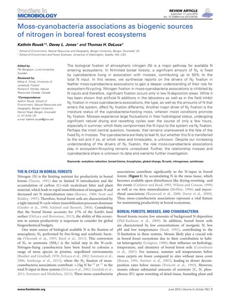 Pdf Moss Cyanobacteria Associations As Biogenic Sources Of Nitrogen In Boreal Forest Ecosystems