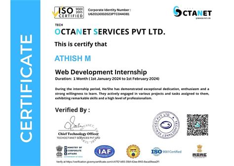 Athish M On Linkedin Internshipcomplete Professionalgrowth Octanet