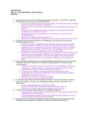 AP BIO Unit Review AP BIOLOGY UNIT Cells Membranes And Transport
