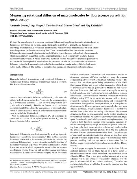 Pdf Measuring Rotational Diffusion Of Macromolecules By Fluorescence