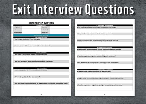 Exit Interview Questions Template Printable Employee Exit Etsy