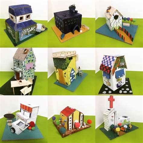 리사이클링종이상자재활용품을 이용한 집만들기 어린이 미술 활동 미술실 중학교 미술