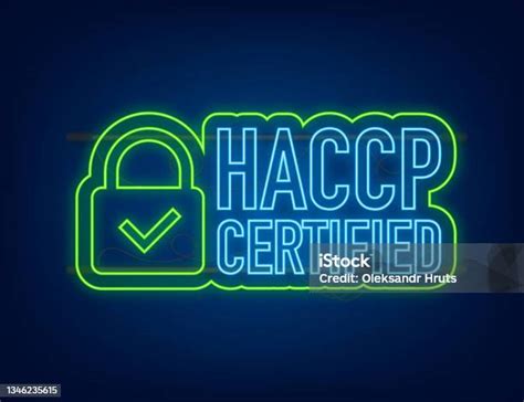 어두운 배경에 Haccp 인증 아이콘 네온 아이콘 벡터 스톡 일러스트레이션 가리키기에 대한 스톡 벡터 아트 및 기타 이미지