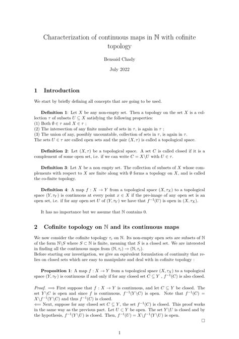 Pdf Characterization Of Continuous Maps In N With Cofinite Topology