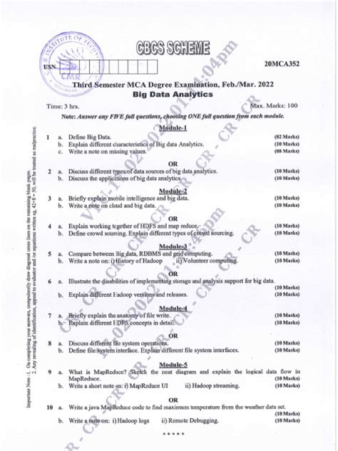 Vtu Question Paper Of 20mca352 Big Data Analytics Feb 2022 Pdf