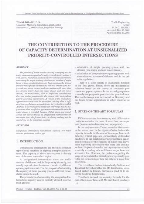 Pdf The Contribution To The Procedure Of Capacity Determination At Unsignalized Priority