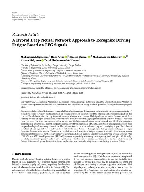 Pdf A Hybrid Deep Neural Network Approach To Recognize Driving Fatigue Based On Eeg Signals