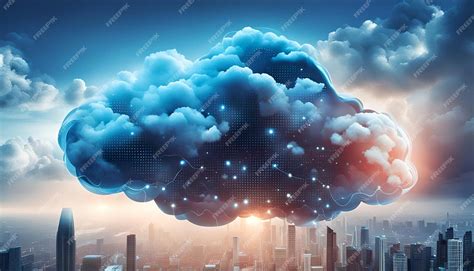 Futuristic Blue Cloud With Pixel Digital Transformation Abstract Technology Background Premium
