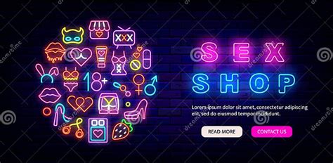 Sex Shop Neon Website Template With Circle Layout Flyer For Intimate