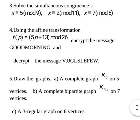 Solved 3solve The Simultaneous Congruences Xe 5mod 9 Xe