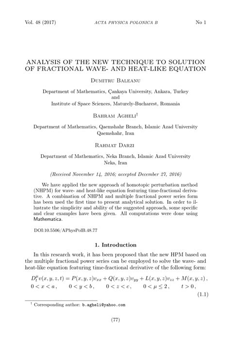 Pdf Analysis Of The New Technique To Solution Of Fractional Wave And Heat Like Equation