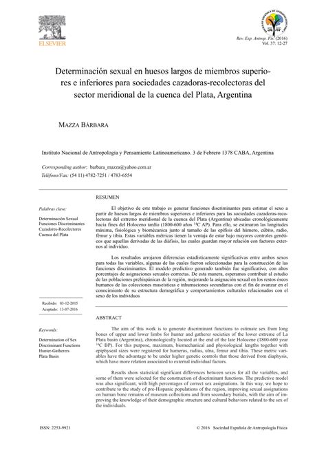 Pdf Determinaci N Sexual En Huesos Largos De Miembros Superiores E