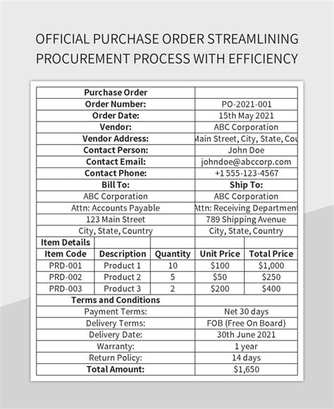 Official Purchase Order Streamlining Procurement Process With