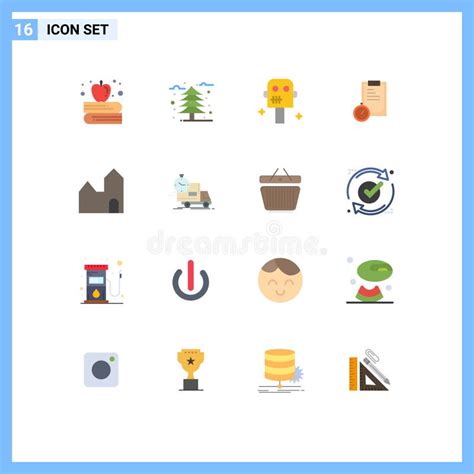 Mobile Interface Flat Color Set Of 16 Pictograms Of Industry Factory Chimney Suit Factory
