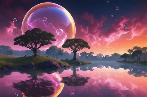 Premium Photo A Bubble Space Multiverse New Zeeland Hills And Tree Storms Parallel Water Ref