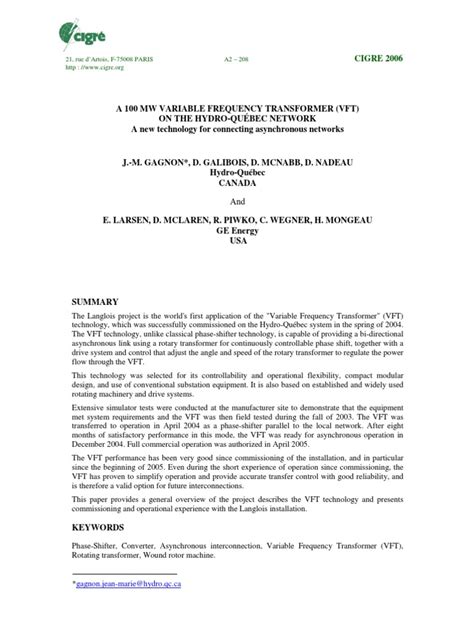 100 Mw Variable Frequency Transformer Pdf Transformer Electric Power Transmission