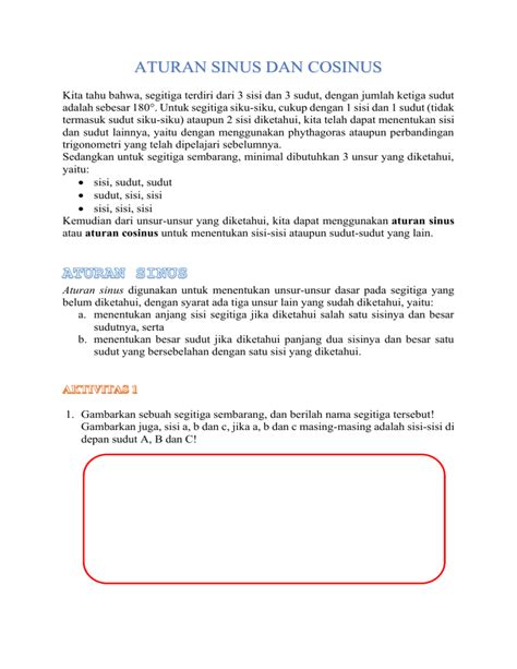 Aturan Sinus Cosinus Lembar Kerja Siswa