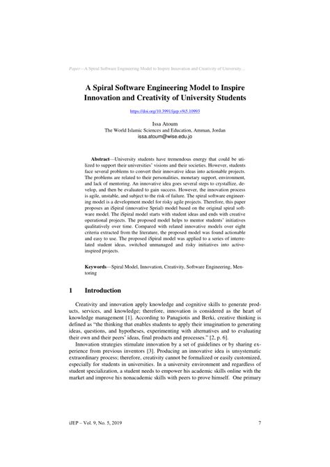 Pdf A Spiral Software Engineering Model To Inspire Innovation And Creativity Of University