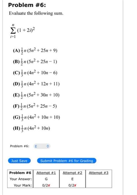 Solved Evaluate The Following Sum ∑i1n12i2 A