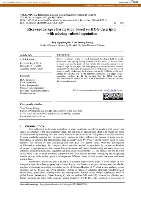 Pdf Rice Seed Image Classiﬁcation Based On Hog Descriptor With
