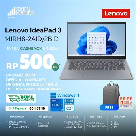 Jual Lenovo Ideapad Slim 3 14irh8 Core I7 13620h Intel Uhd 16gb Lpddr5 512gb Ssd Win 11 Office