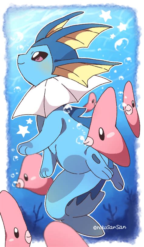 Vaporeon And Luvdisc Pokemon Drawn By Rokurokkrn Danbooru
