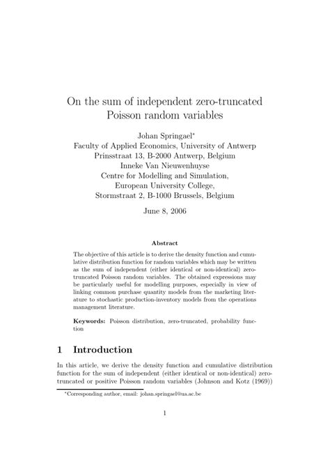 Pdf On The Sum Of Independent Zero Truncated Poisson Random Variables