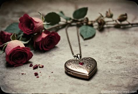 Broken Heart Locket With Dried Roses Stable Diffusion Online