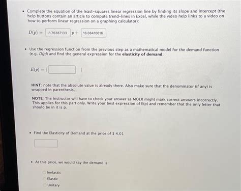 Solved Complete The Equation Of The Least Squares Linear Chegg