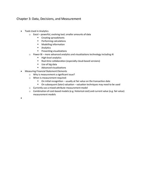 Acct 3330 Lecture 2 Notes Chapter 3 Data Decisions And Measurement Tools Used In Analytics